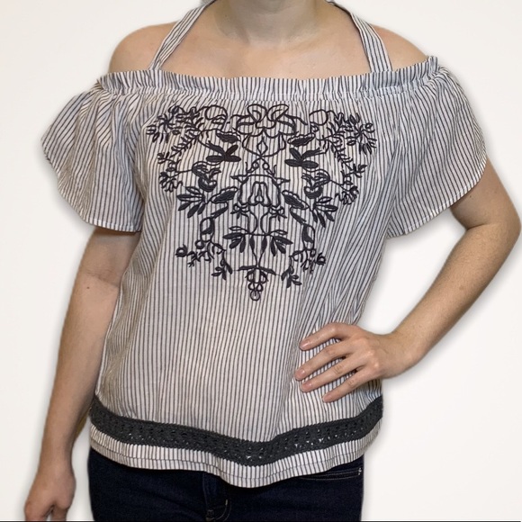 Esley | Tops | Esley Off Shoulder Embroidered Halter Top | Poshmark